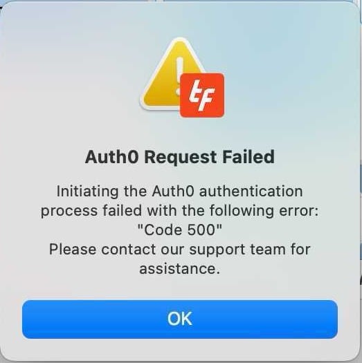 Error: "Auth0 request failed" / Code 500